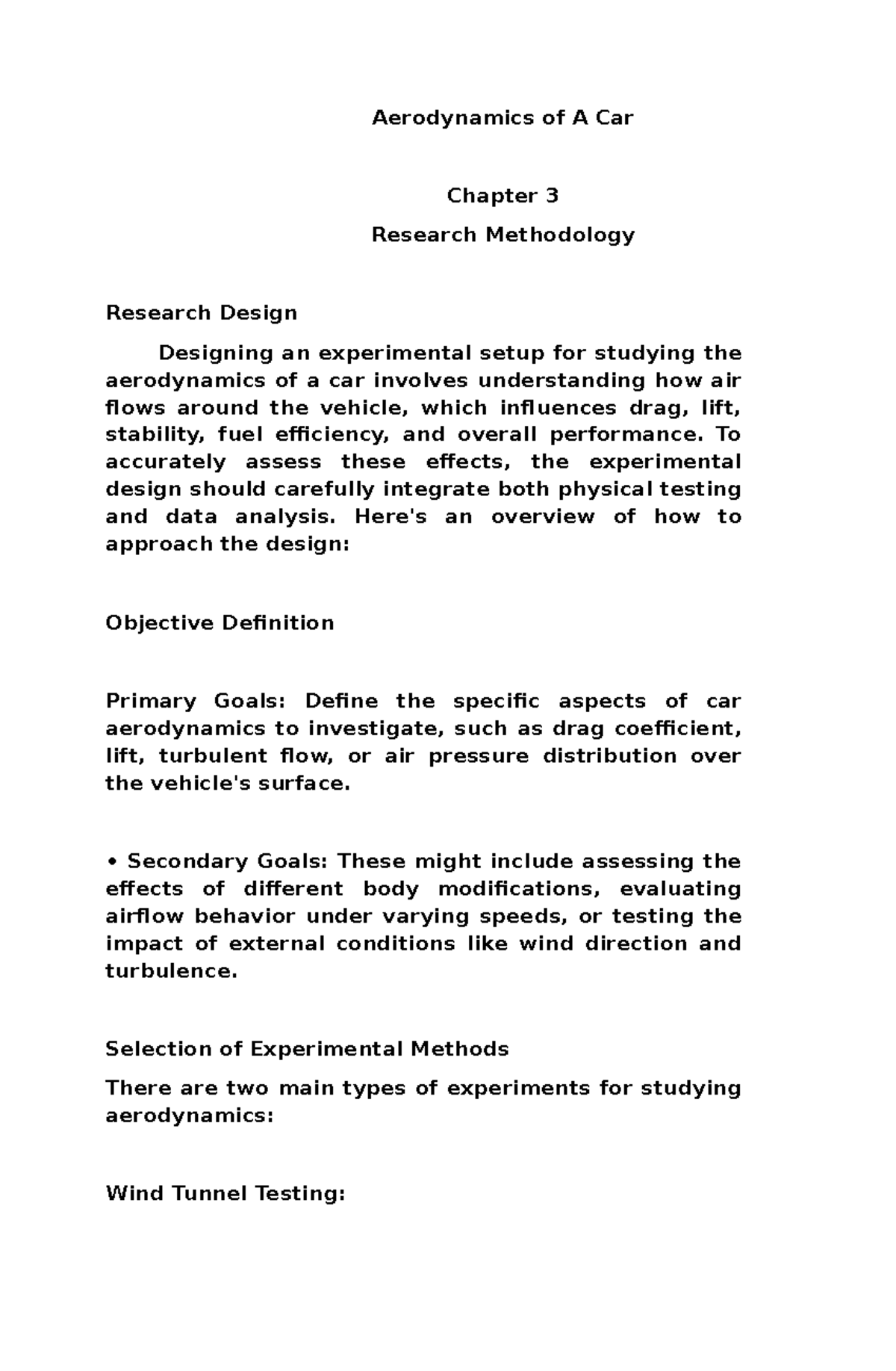 Aerodynamics of a Car: Chapter 3 - Research Design & Methodology - Studocu