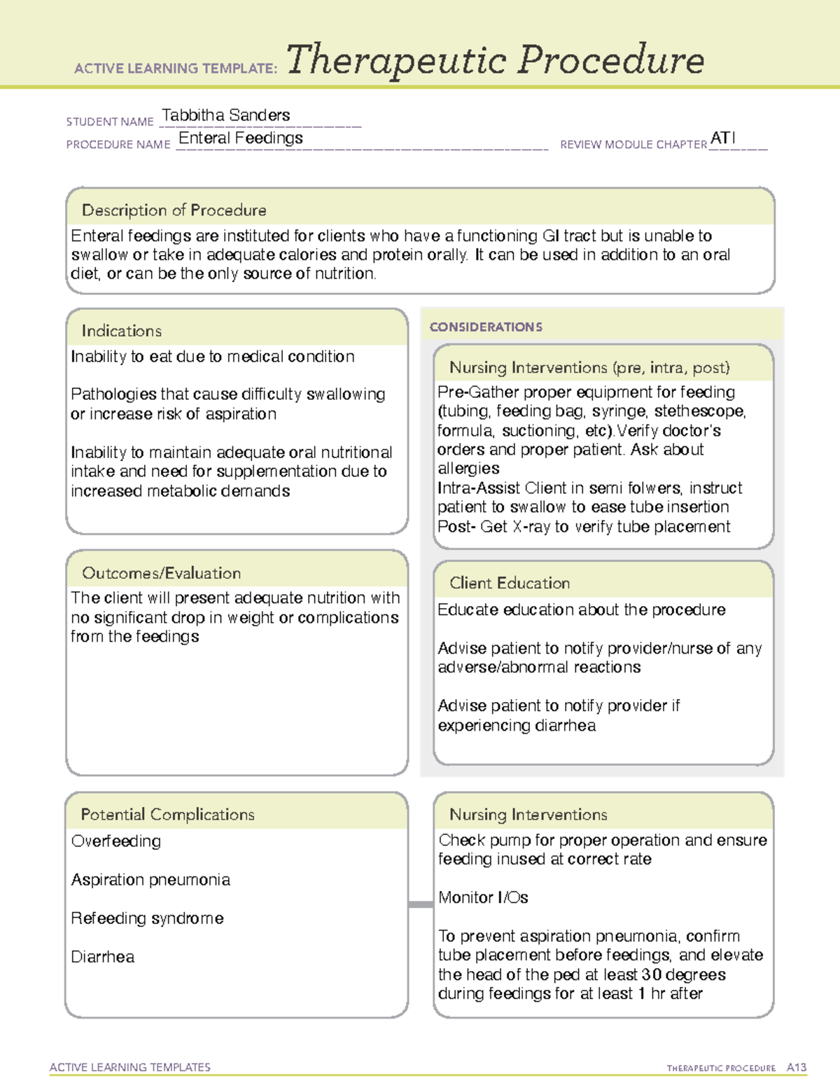 ATI Focused Review Enteral Feedings - ACTIVE LEARNING TEMPLATES ...