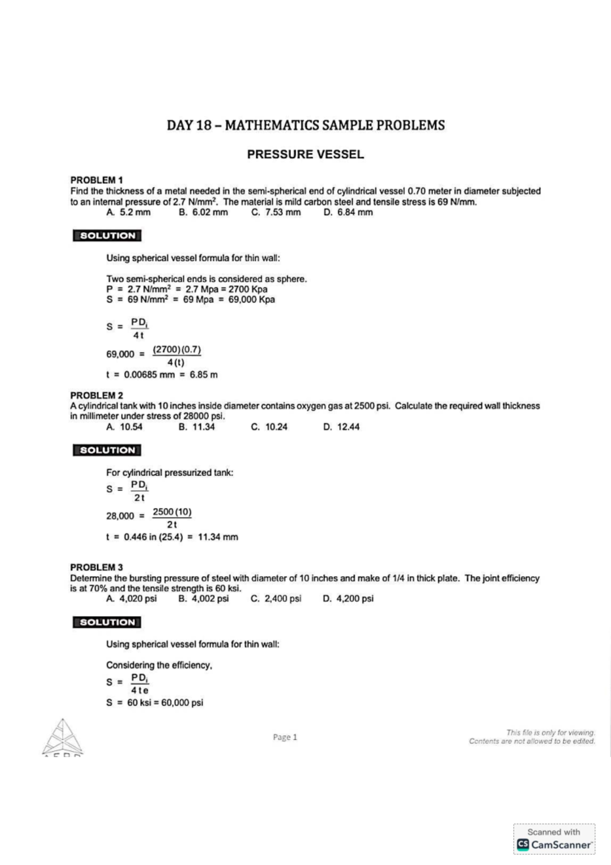DAY 18 MATH Pressure Vessel Problems and Solutions - Studocu