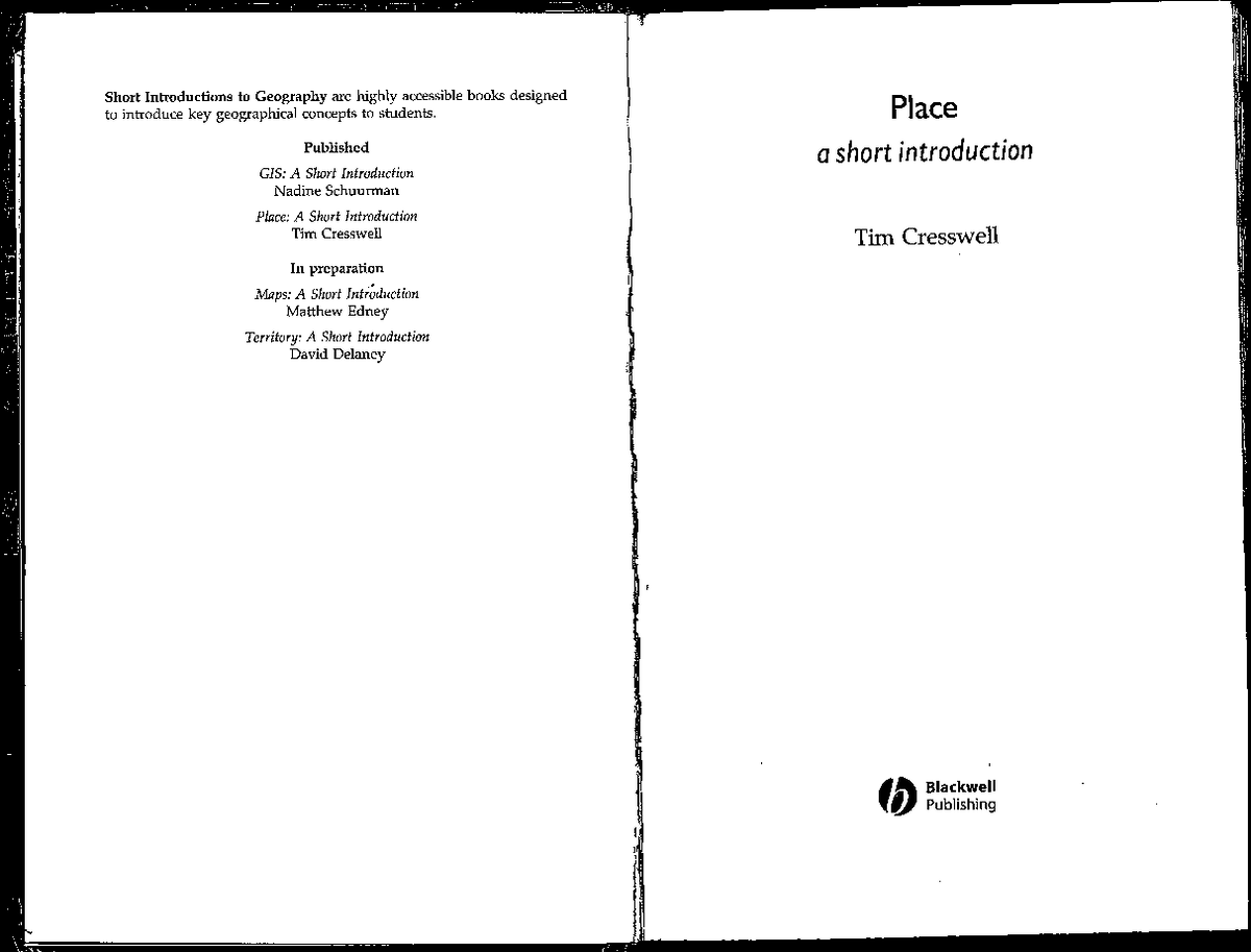 CRES 101: Summary of Lecture on "Defining Place" by Tim Cresswell - Studocu