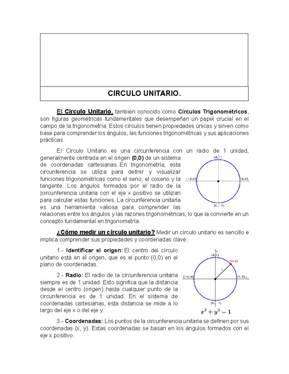 CIRCULO UNITARIO: Fundamentos y Aplicaciones en Trigonometría - Studocu