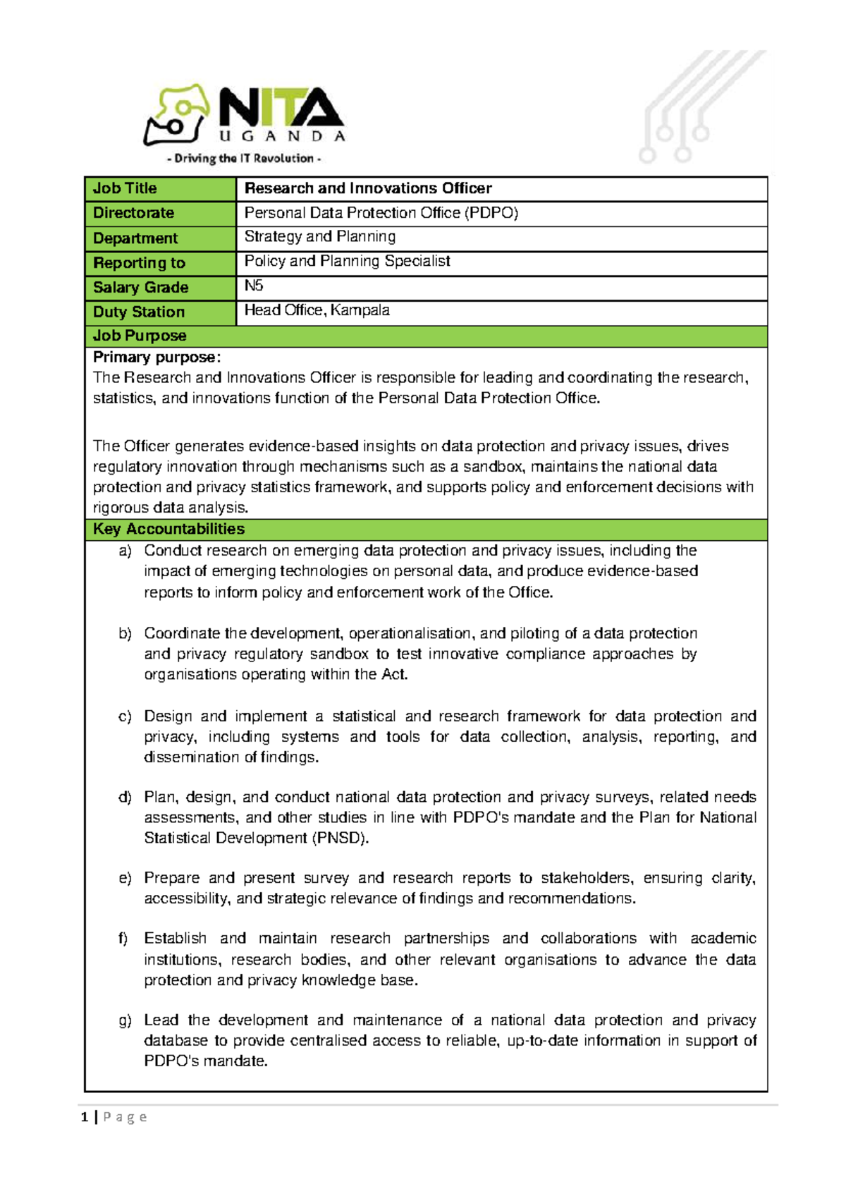 Research and Innovations Officer - Personal Data Protection Office ...