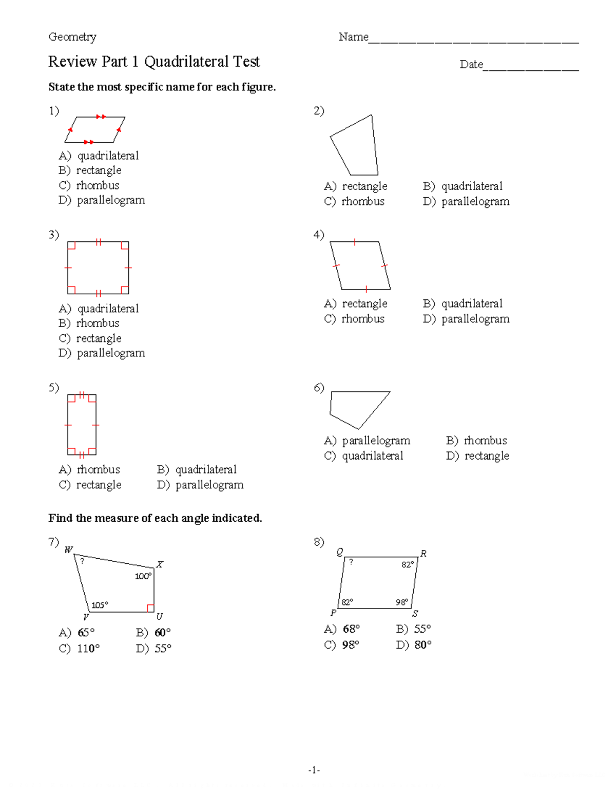 Student Verizon geo review for Quadrilateral test Part 1 - ©^ \ 2 p 0 p ...