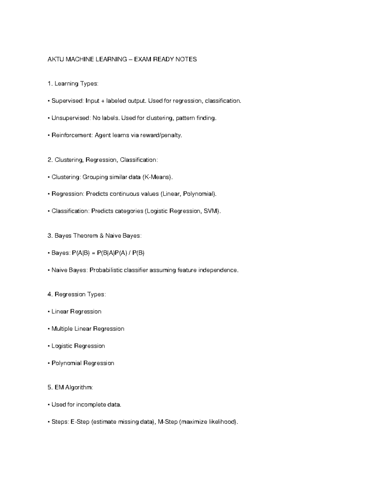 AKTU MACHINE LEARNING FINAL EXAM PREP NOTES - Studocu