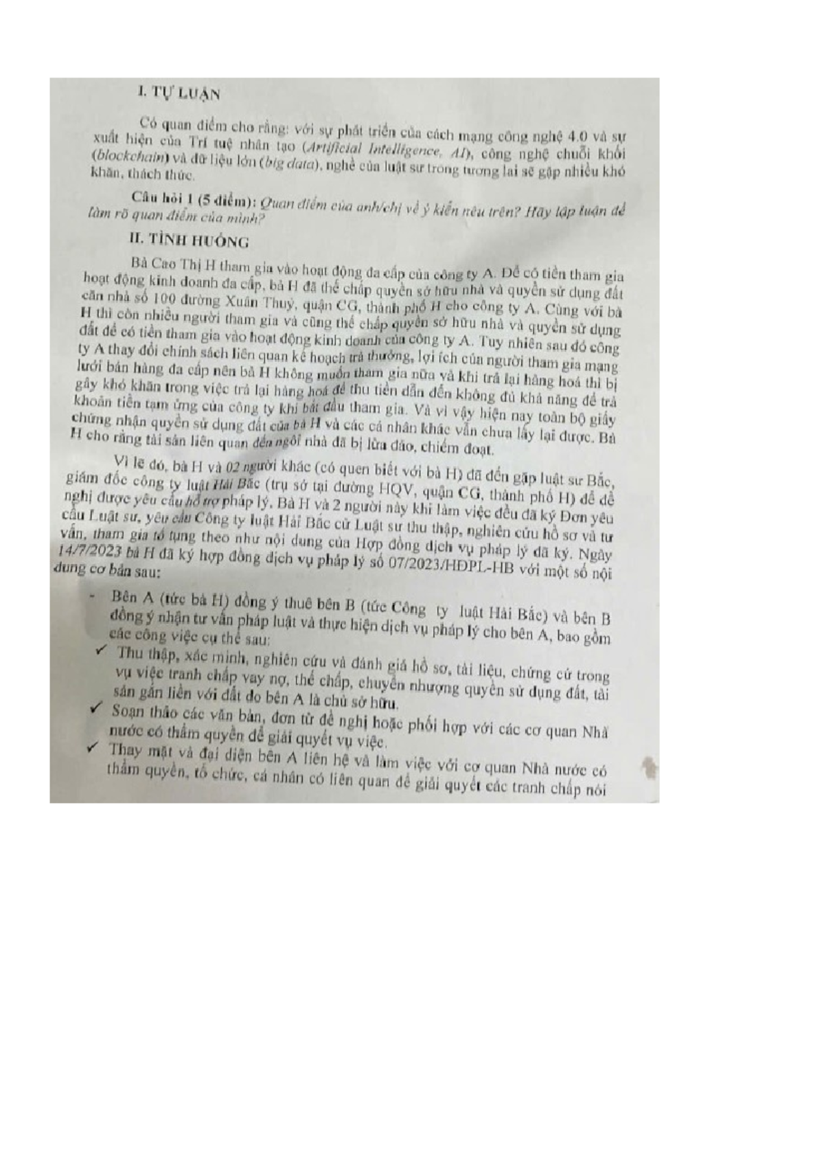 Đề tham khảo LS2 03: Quan điểm về Luật sư và Công nghệ trong Thị trường ...