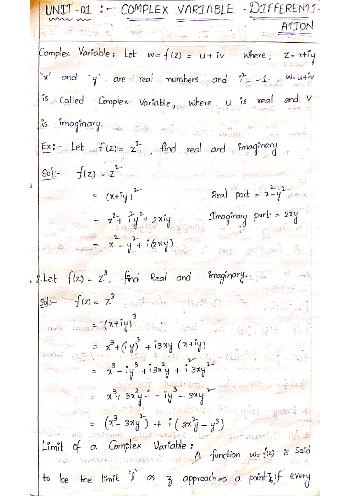 Complex Variables and Transforms: Unit 1 Overview and Key Concepts ...