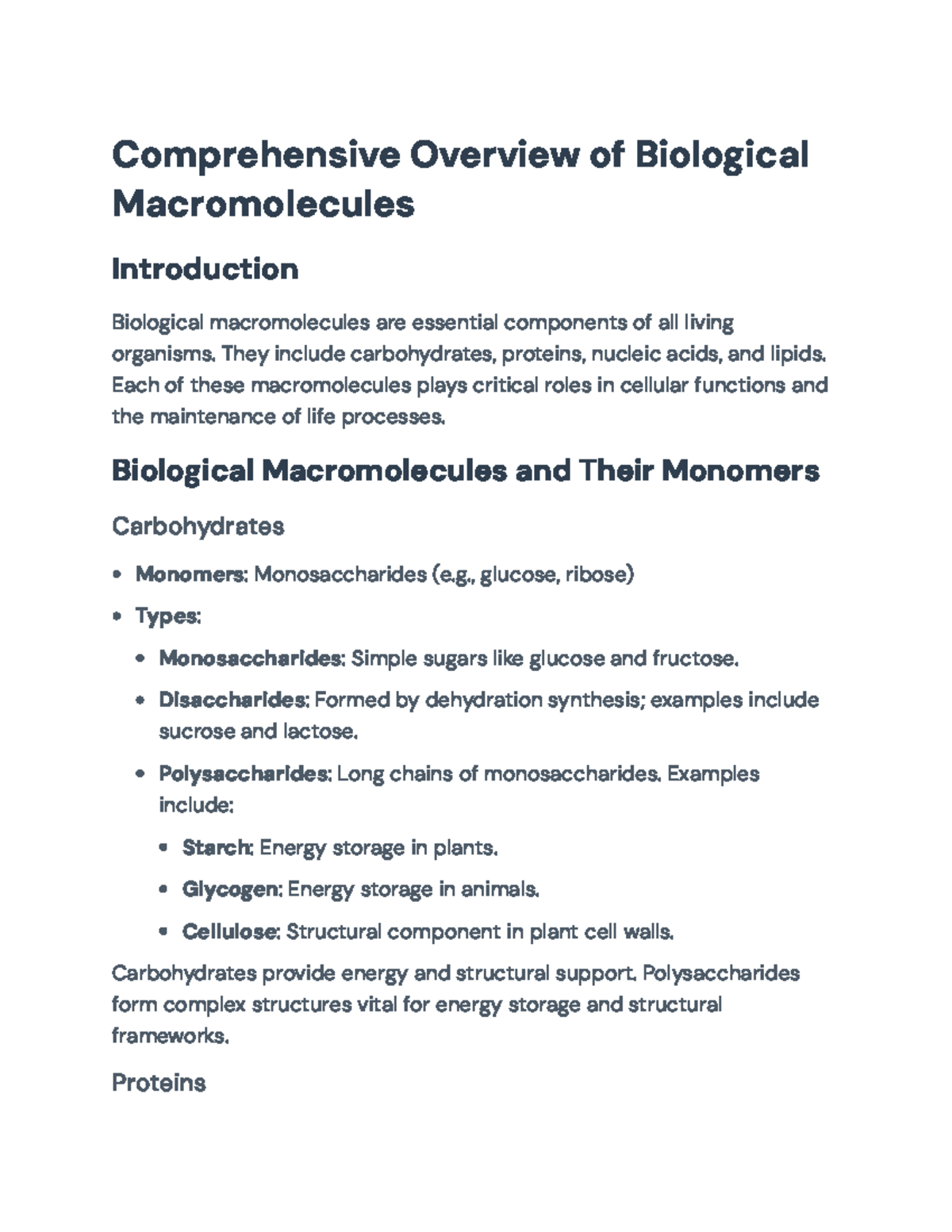 Comprehensive Overview of Biological Macromolecules (BIO101 ...