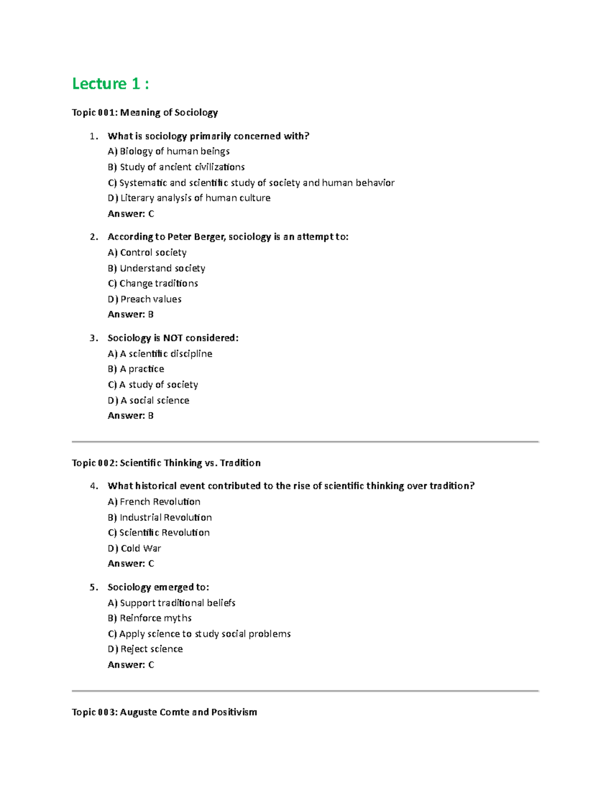 Lecture Notes: Sociology Concepts and MCQs - ABC - Studocu