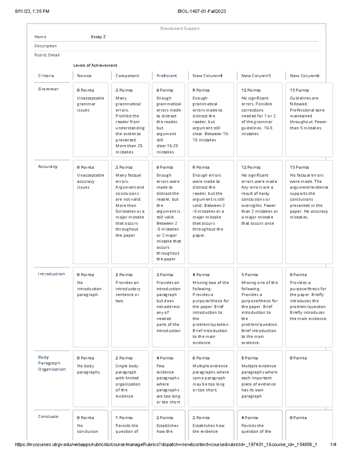 1407 Essay 2 Rubric: Levels of Achievement Criteria - Studocu