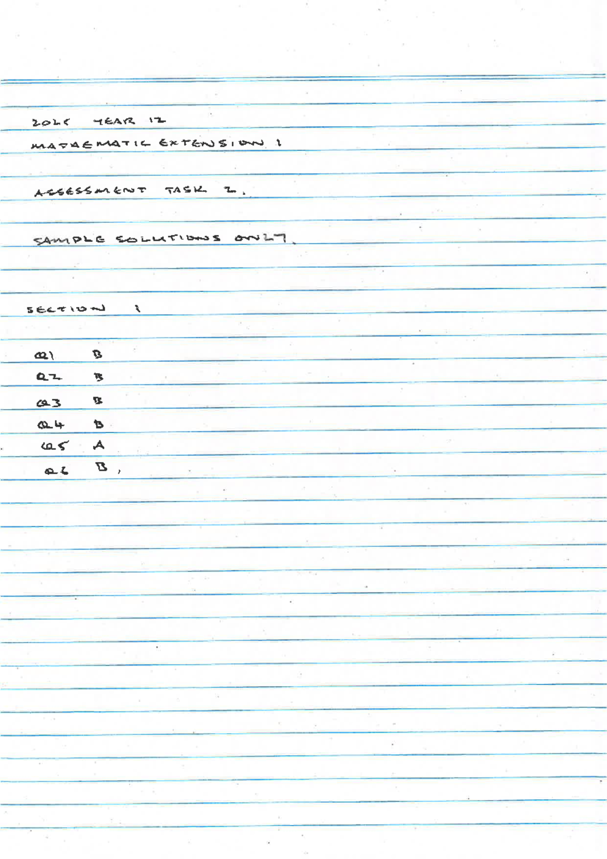 Yr12 Math Extension 1 T2 2025 Sample Solutions - Studocu