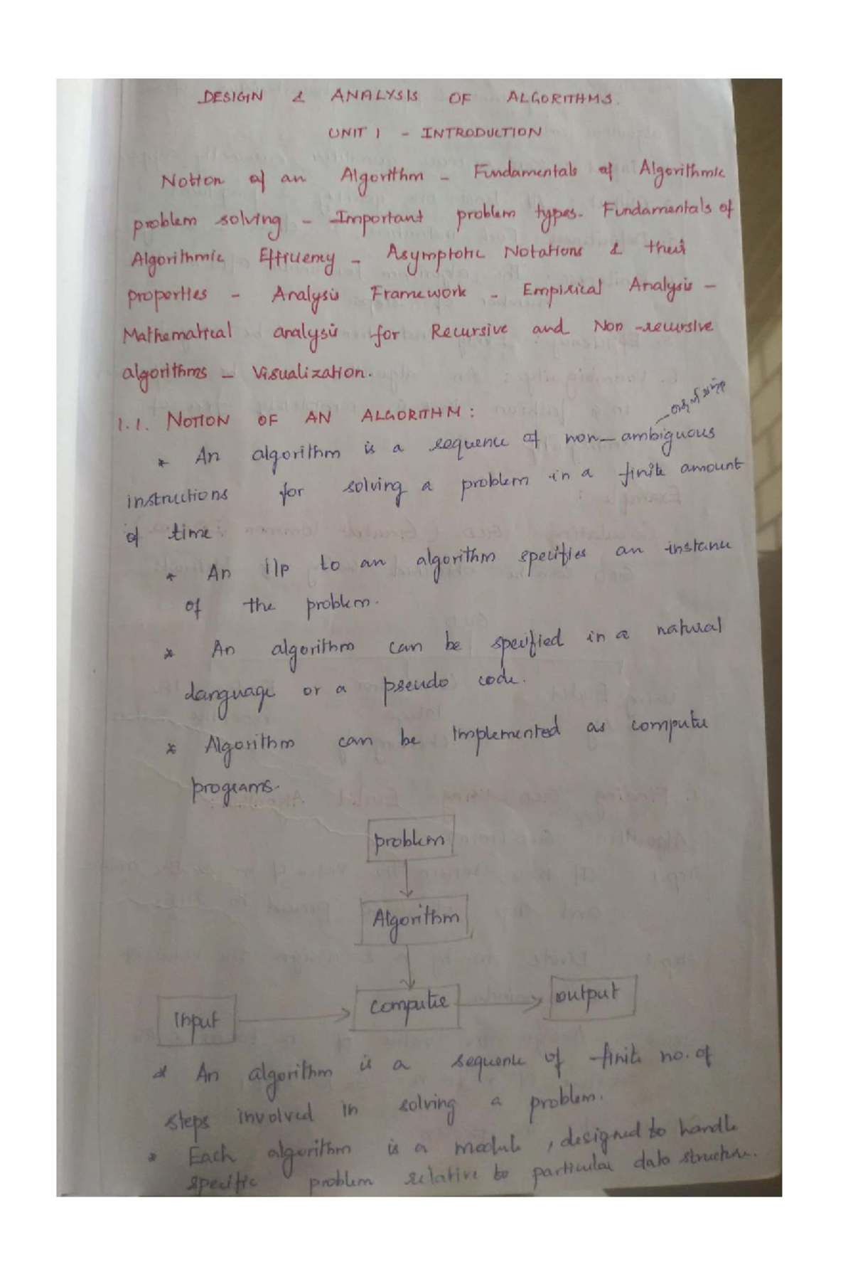 UNIT 1 - HANDWRITTEN NOTES - Design and analysis of algorithms - 4931 ...