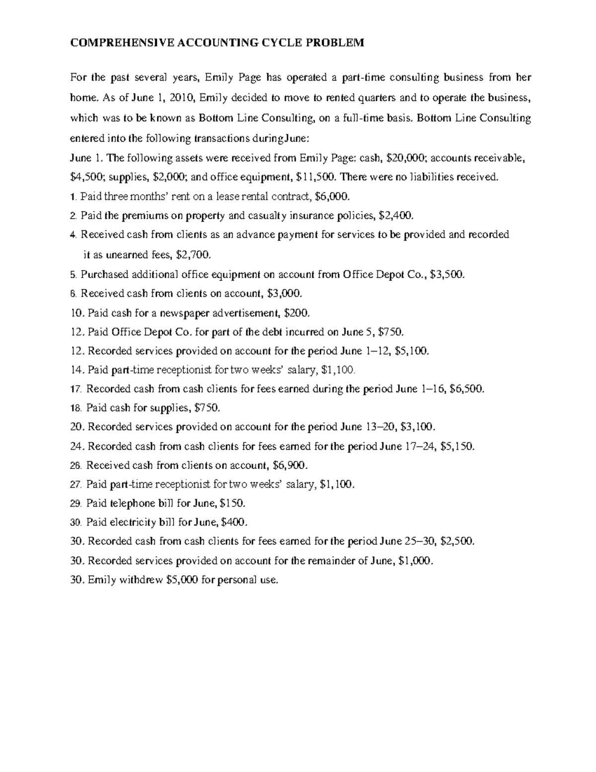 Comprehensive Accounting Cycle Problem - COMPREHENSIVE ACCOUNTING CYCLE ...