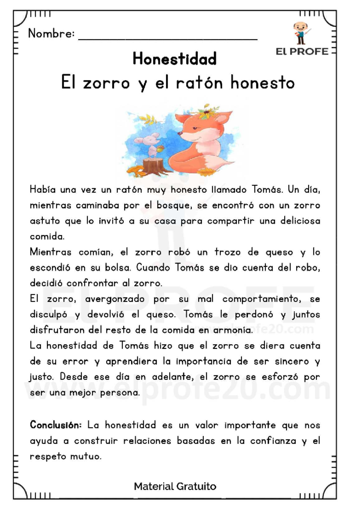 Cuadernillo de Cuentos sobre Valores - El PROFE 20 - Studocu