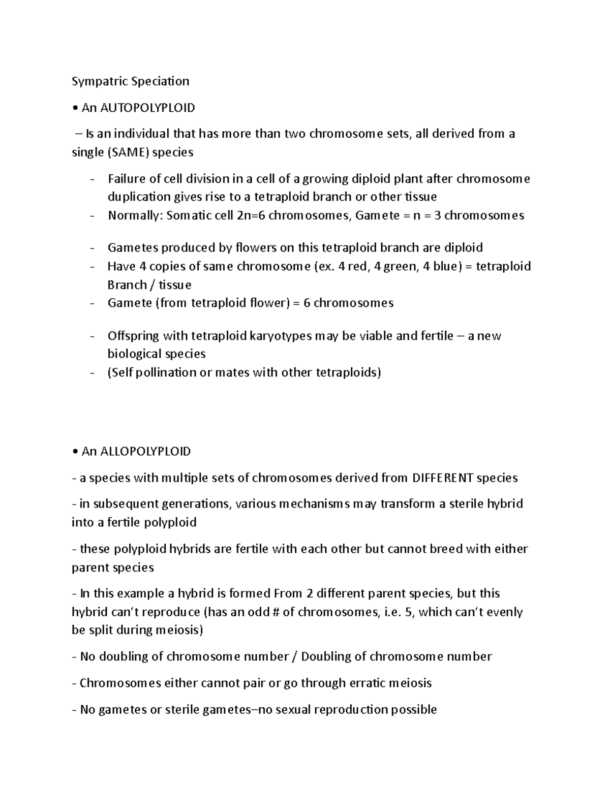 75 - Sympatric Speciation - Sympatric Speciation An AUTOPOLYPLOID Is an ...