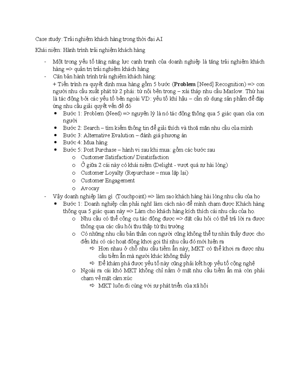 C2-Case Study: Trải Nghiệm Khách Hàng Trong Thời Đại AI - Studocu