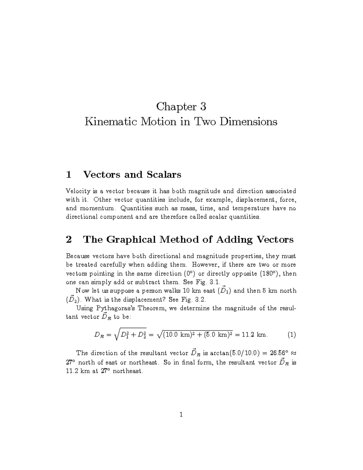Chapter 3 Kinematic Motion in Two Dimensions: Vectors & Projectile ...