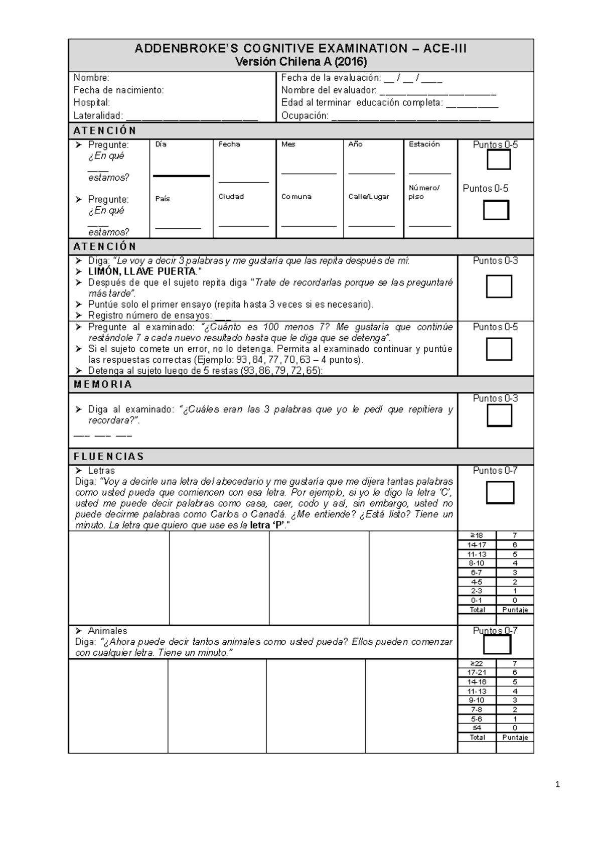 COG-EXAM: Evaluación Cognitiva ACE III Chile (2016) - Instrucciones y ...