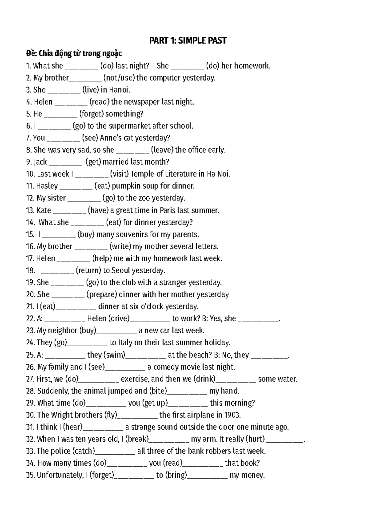 659151989 BAI TẬP THI QUA KHỨ: SIMPLE PAST & PAST CONTINUOUS EXERCISES ...