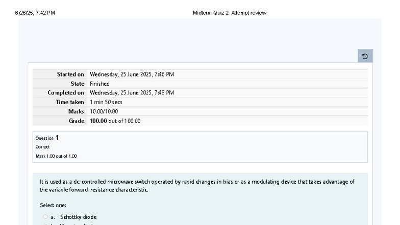 Electronics 1: Midterm Quiz 2 Attempt Review - Studocu