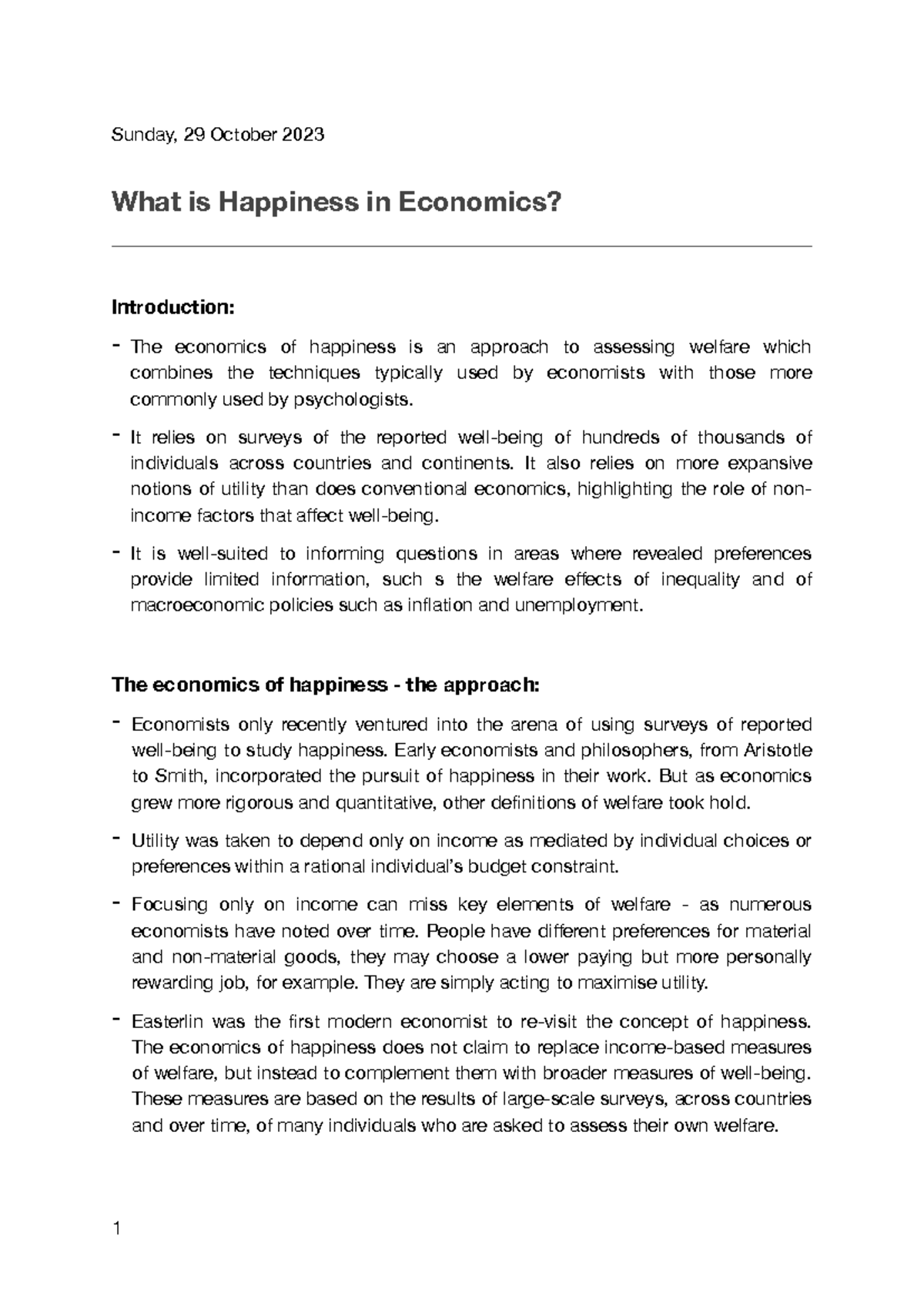 Happiness Economics - Sunday, 29 October 2023 What is Happiness in ...