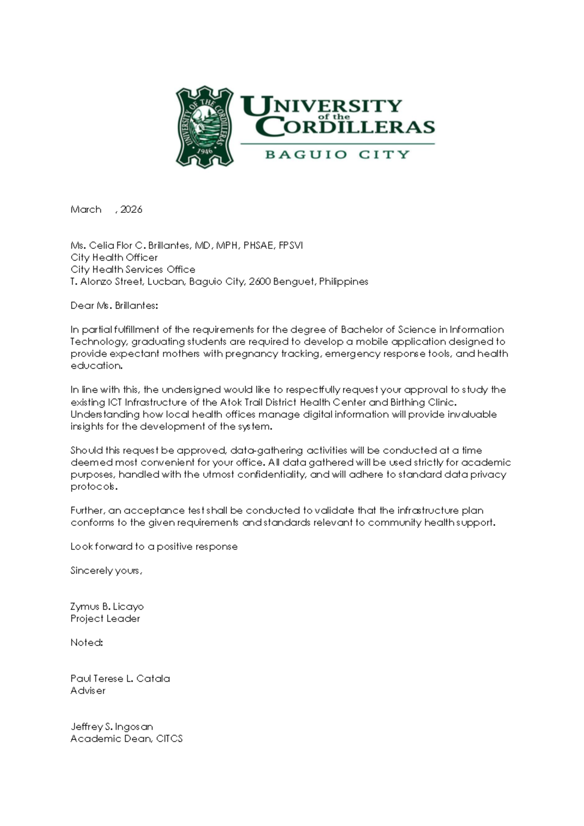 Communication Letter for ICT Study Approval - BSIT Project - Studocu
