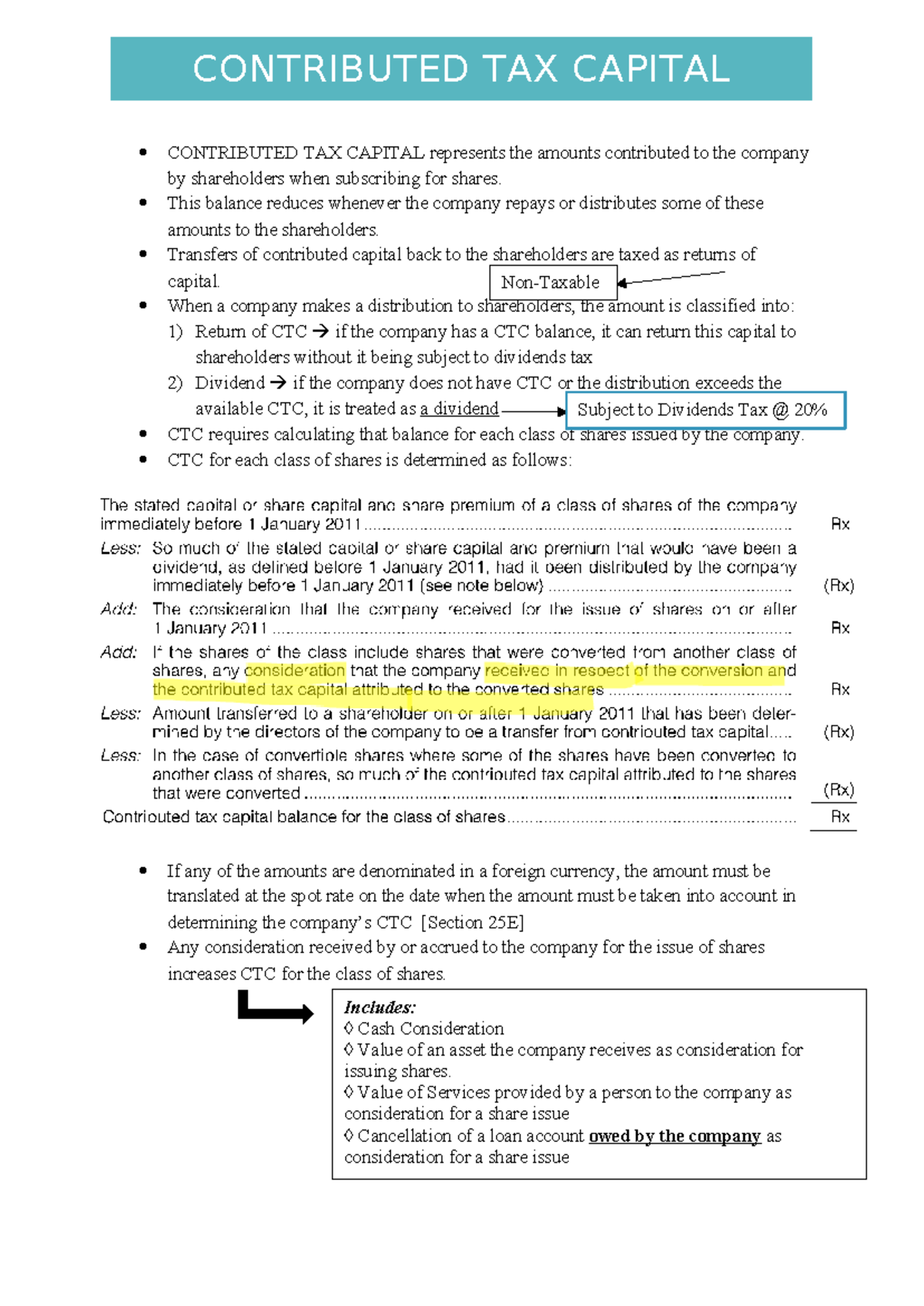 Contributed Tax Capital Overview: Key Concepts and Regulations - Studocu