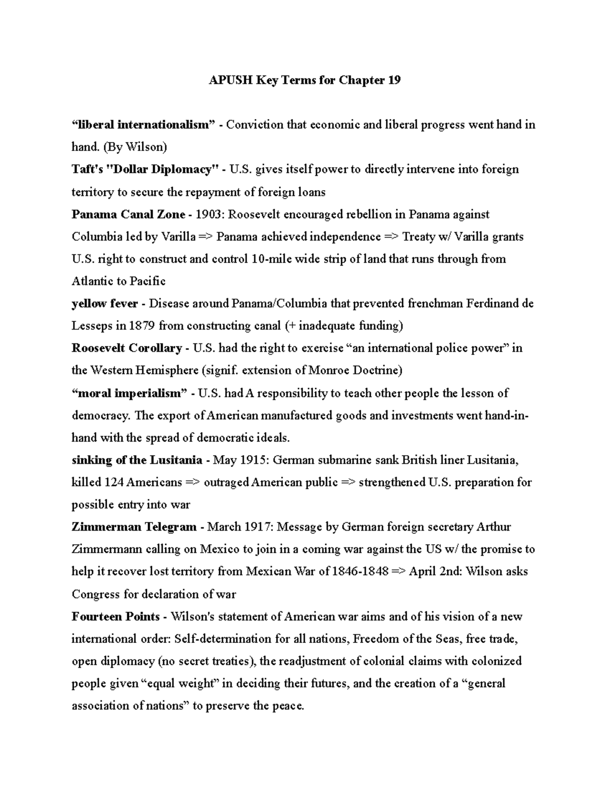 Key Terms for APUSH Chapter 19: Exploring American Ideologies - Studocu