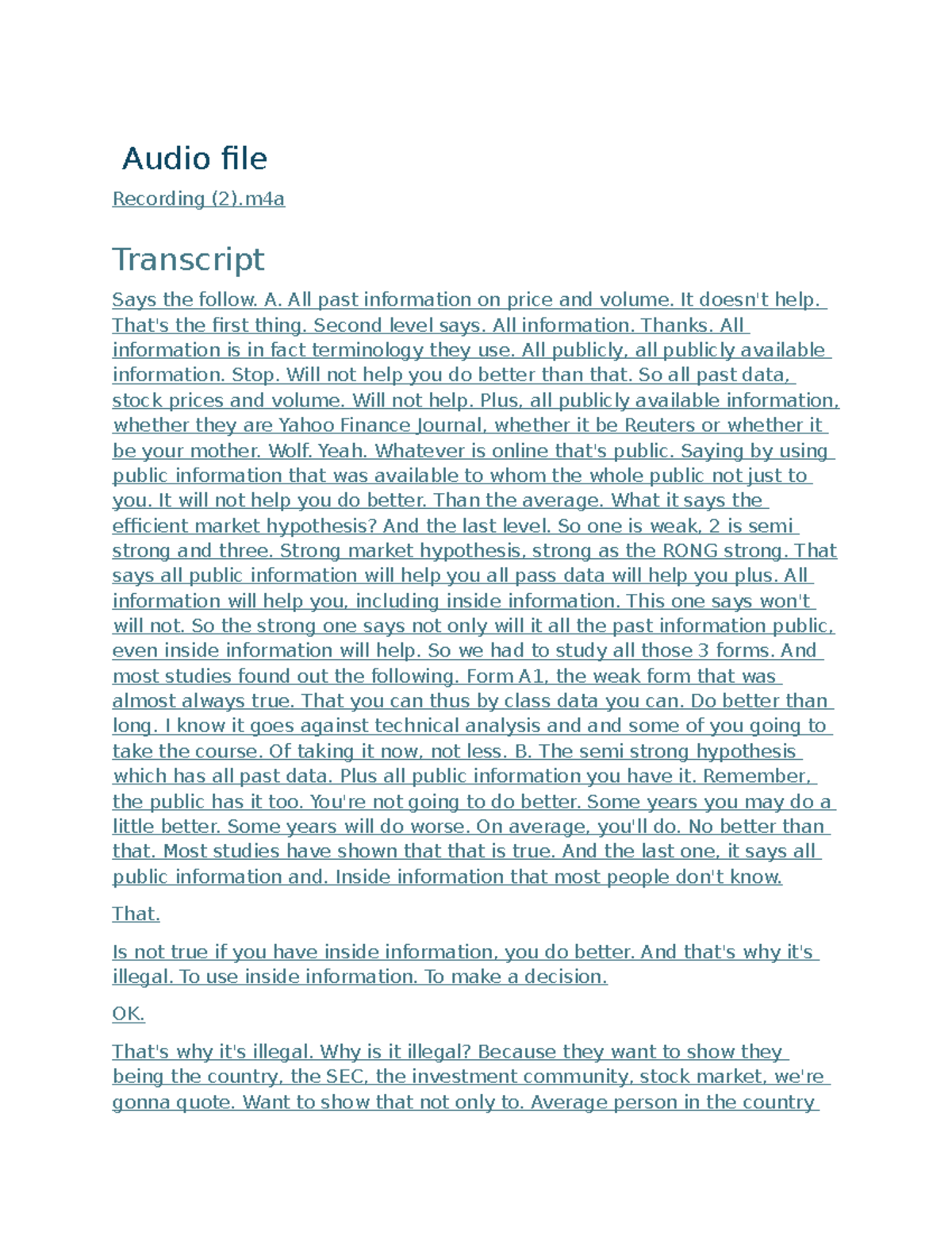FIN 3710 Audio Review: Class Recording for 2nd Exam Insights - Studocu
