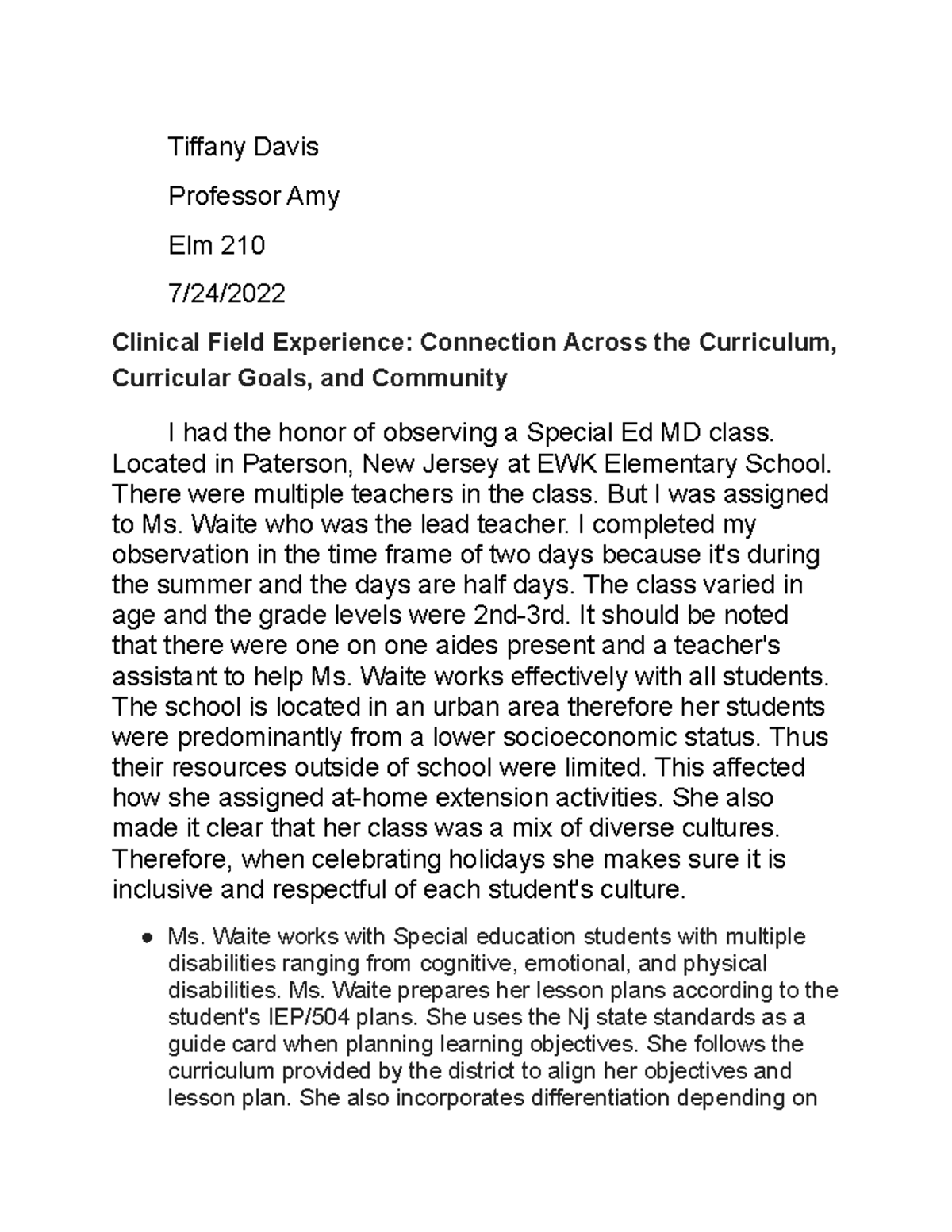 Tiffany Davis Field Experience Topic 5 - Tiffany Davis Professor Amy ...