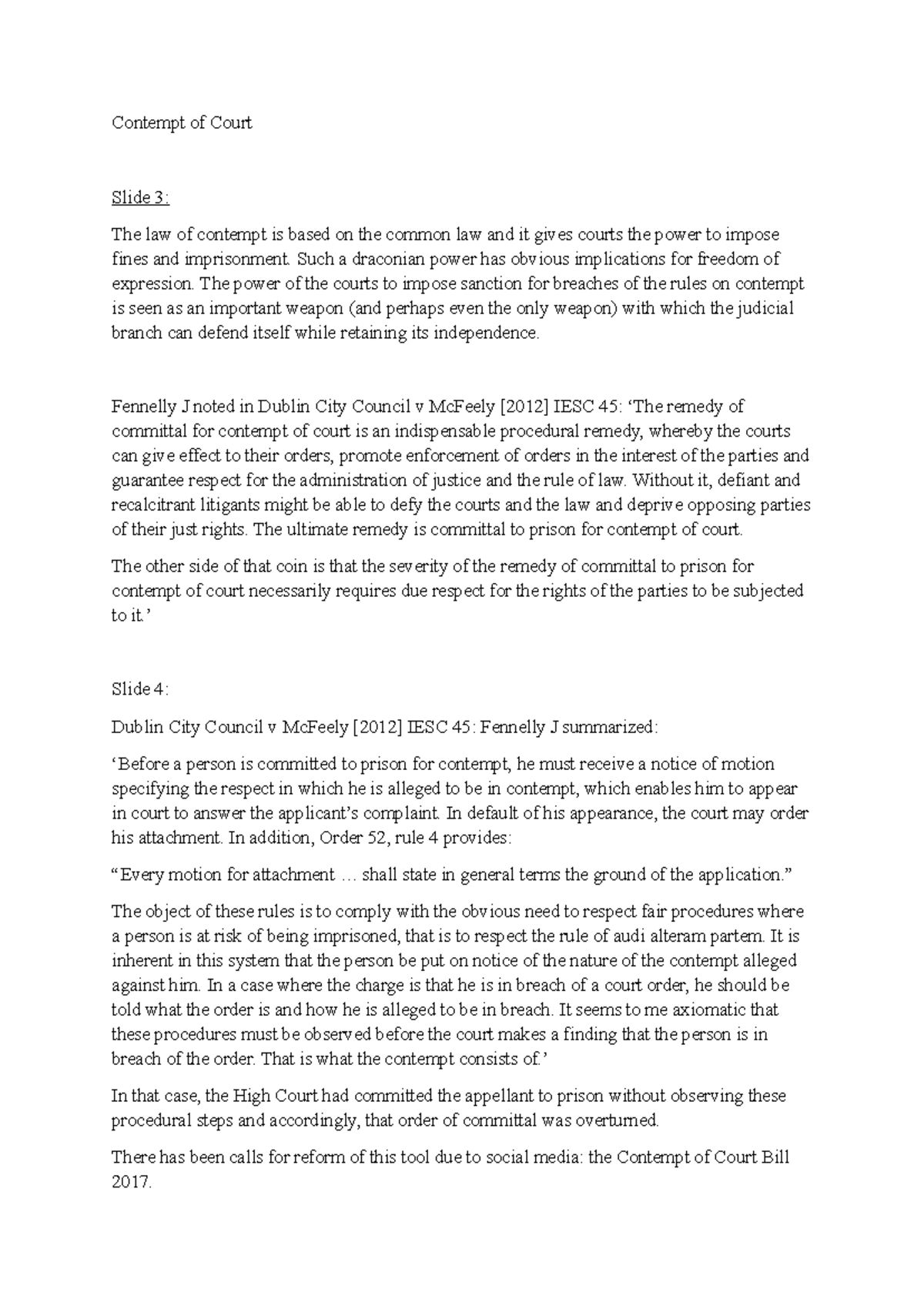 Media Law: Understanding Contempt of Court (Course Code: LAW101) - Studocu