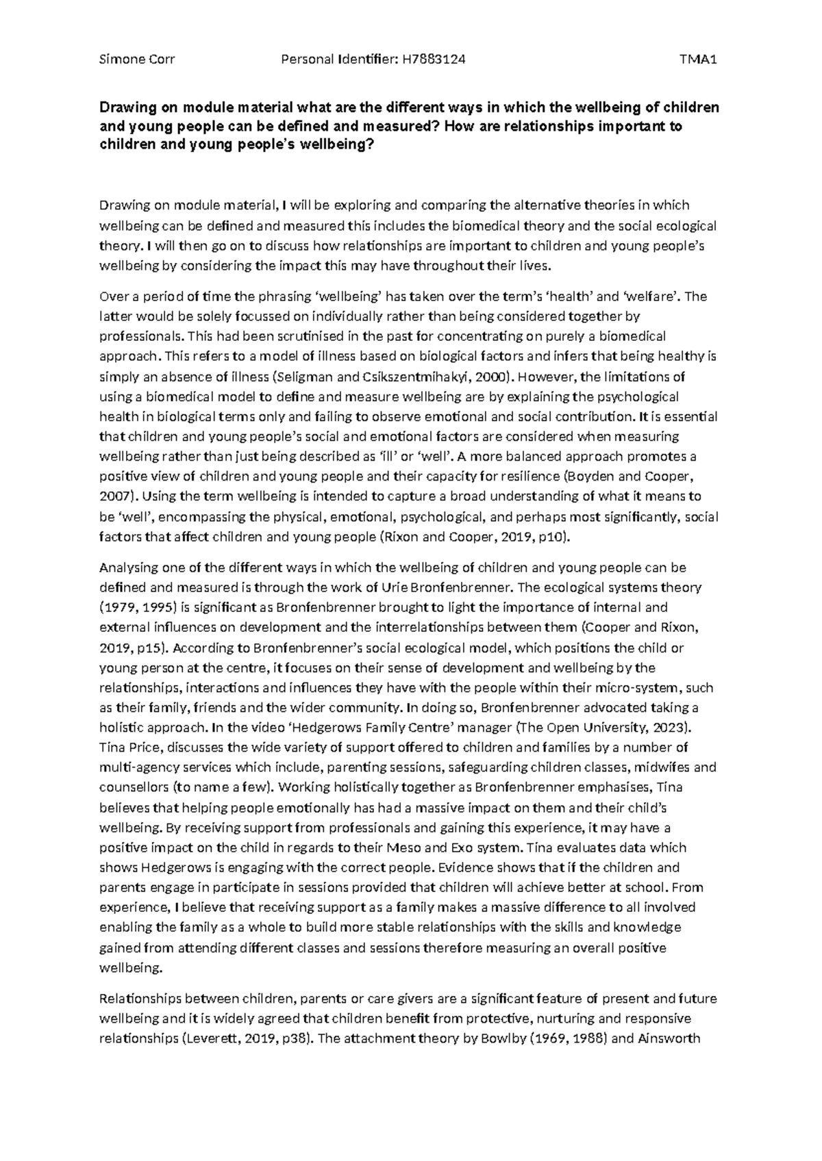 KE206 TMA1 - Exploring Children’s Wellbeing and Relationships - Studocu