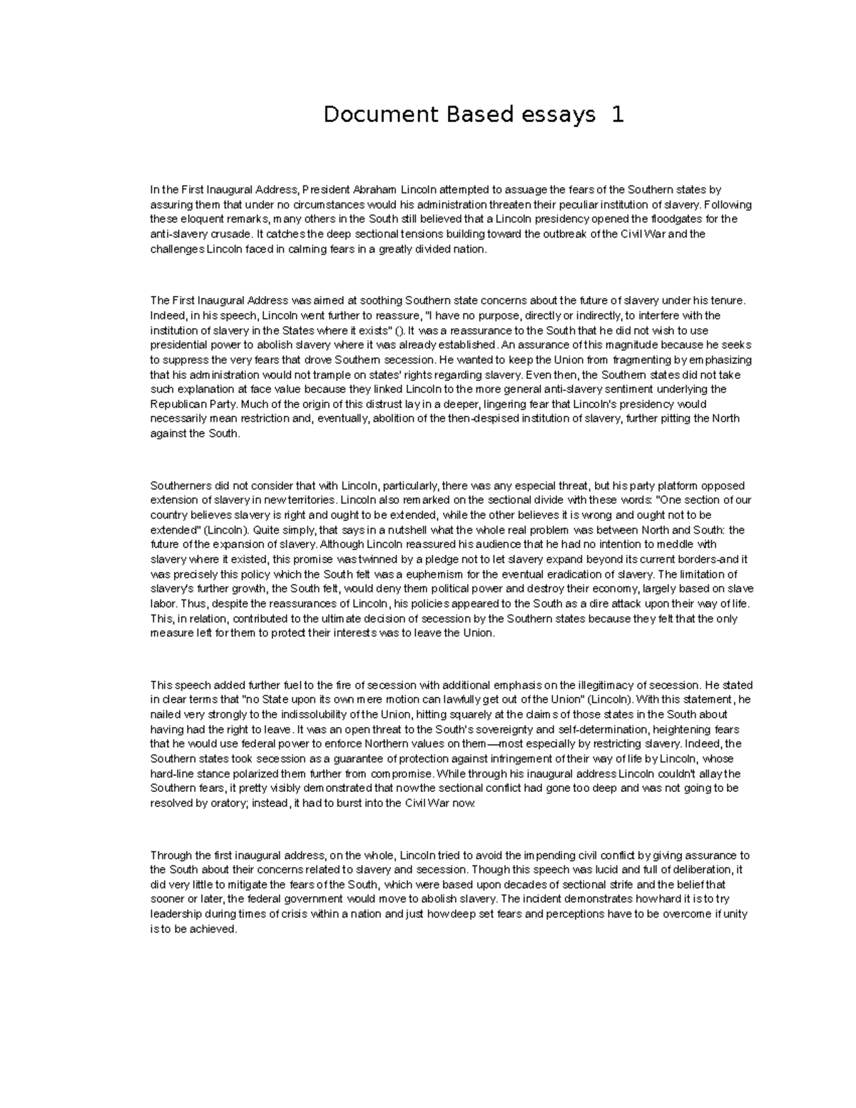 Document based essay 1 - For English - Document Based essays 1 In the ...
