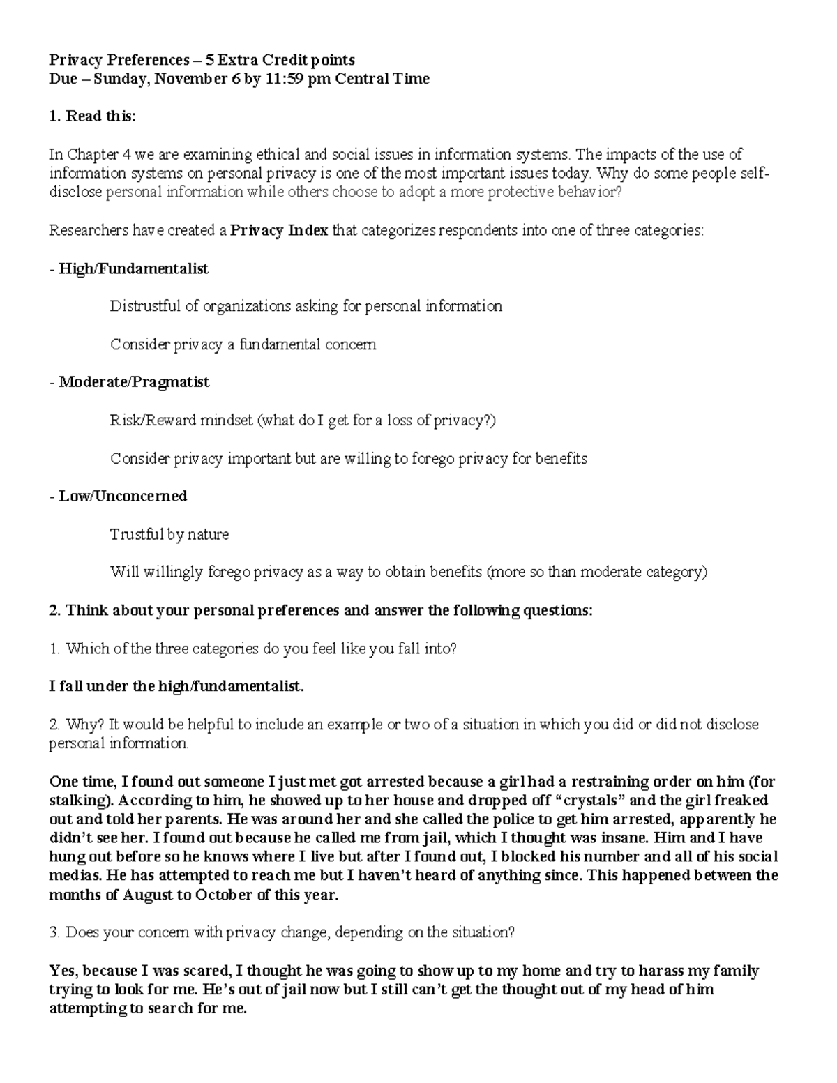 Privacy Preferences -Extra Credit - Privacy Preferences – 5 Extra ...