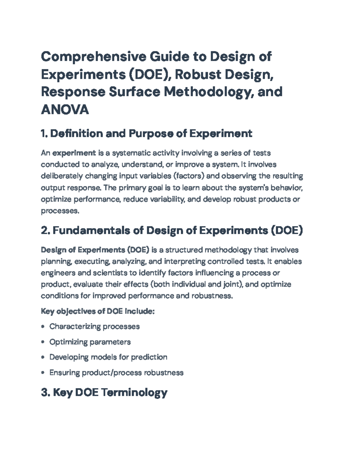 Comprehensive Guide to DOE, Robust Design, RSM & ANOVA Techniques - Studocu