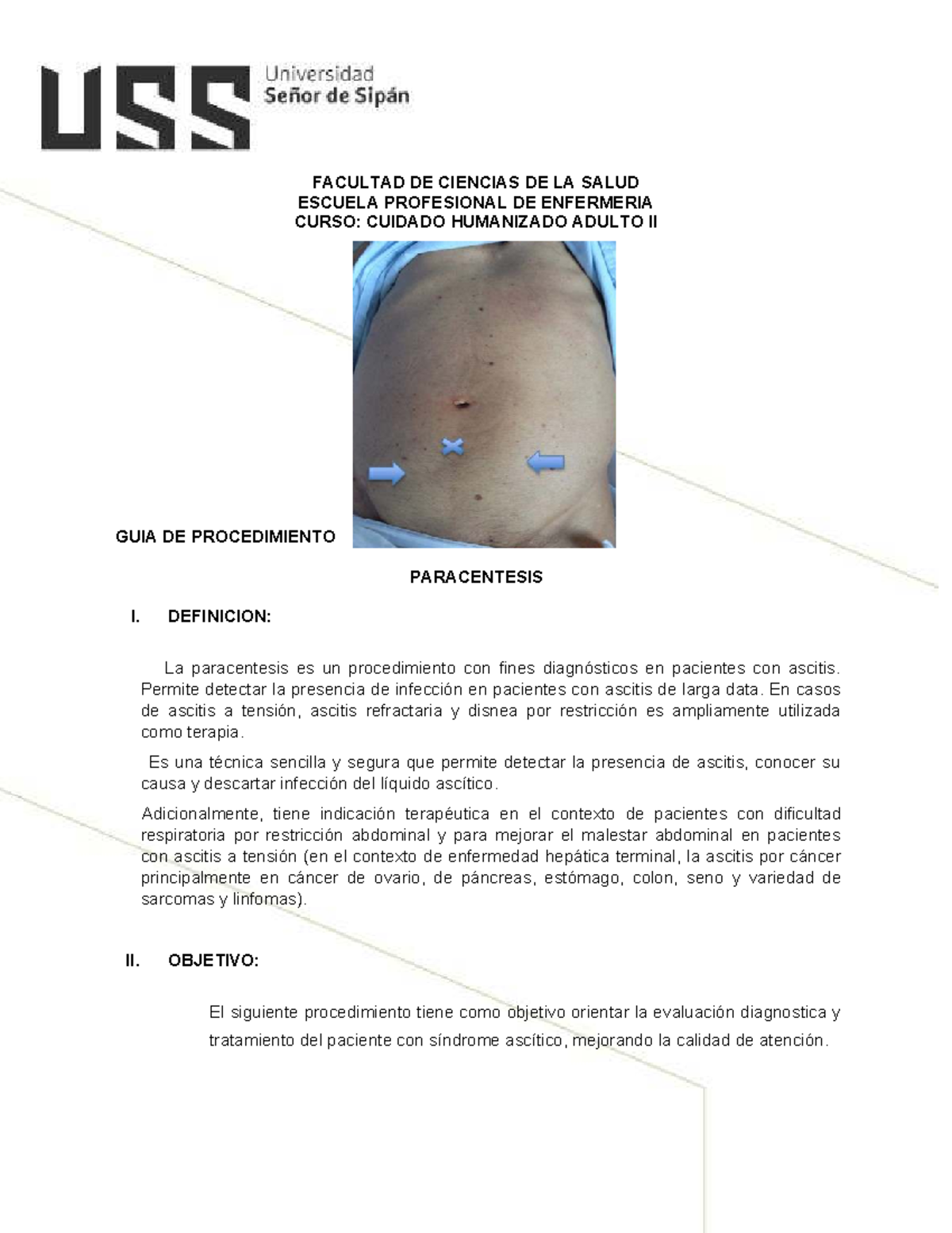 Guía de Procedimiento: Paracentesis en Cuidado Humanizado Adulto II ...