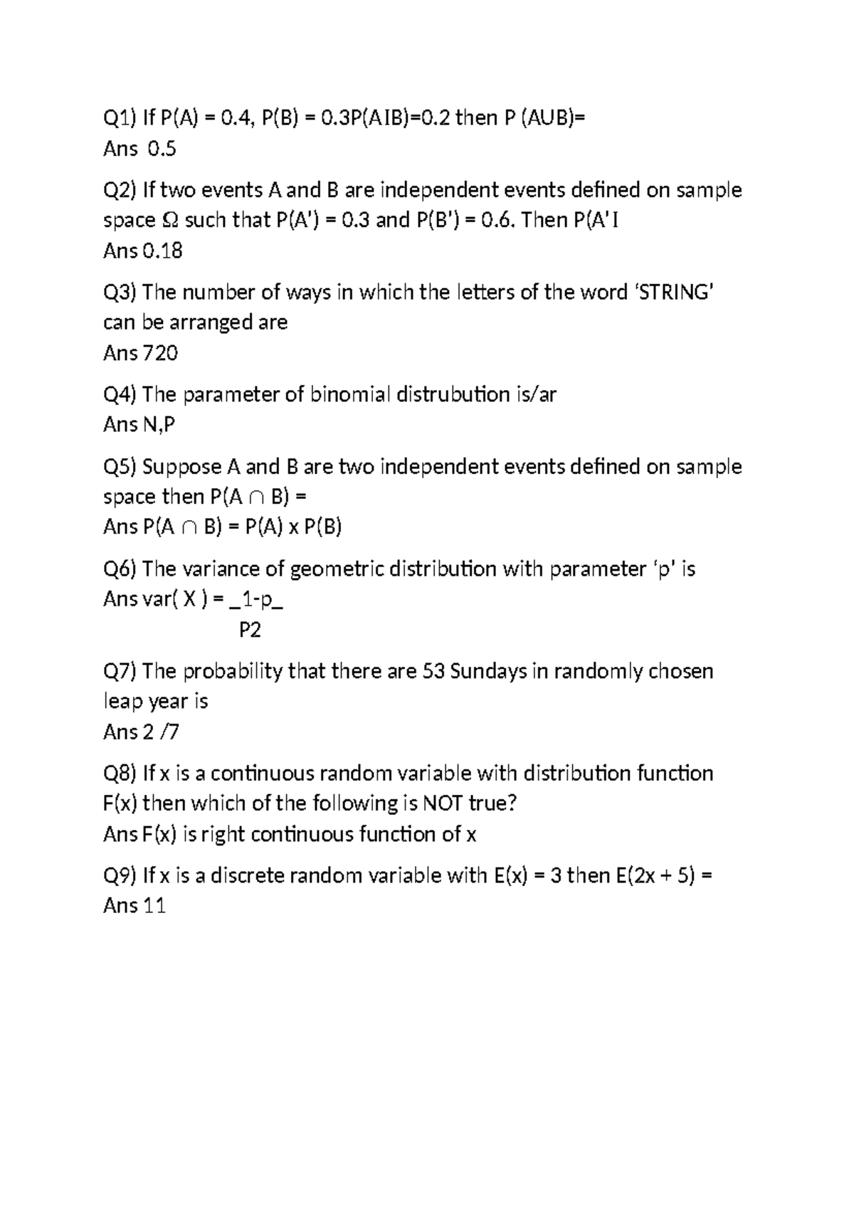 Mathematical Statistics (Sem 1) - Probability Concepts and ...