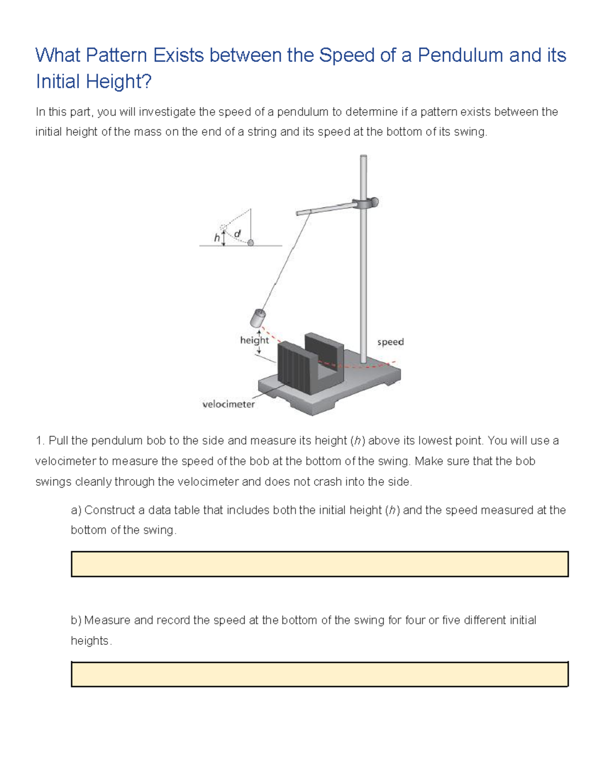 Pendulum Speed vs. Initial Height: Investigating Patterns - Studocu