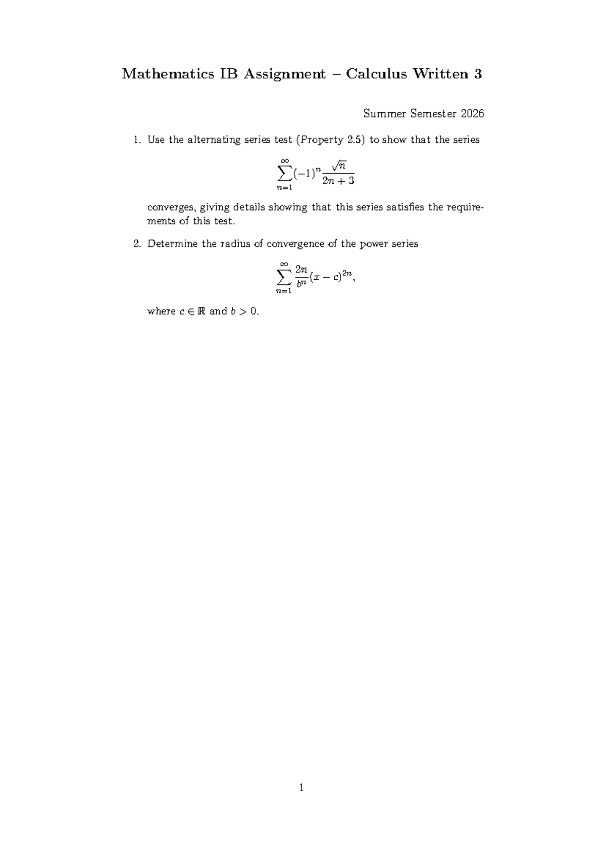 Mathematics IB Assignment: Convergence & Power Series Analysis - Studocu
