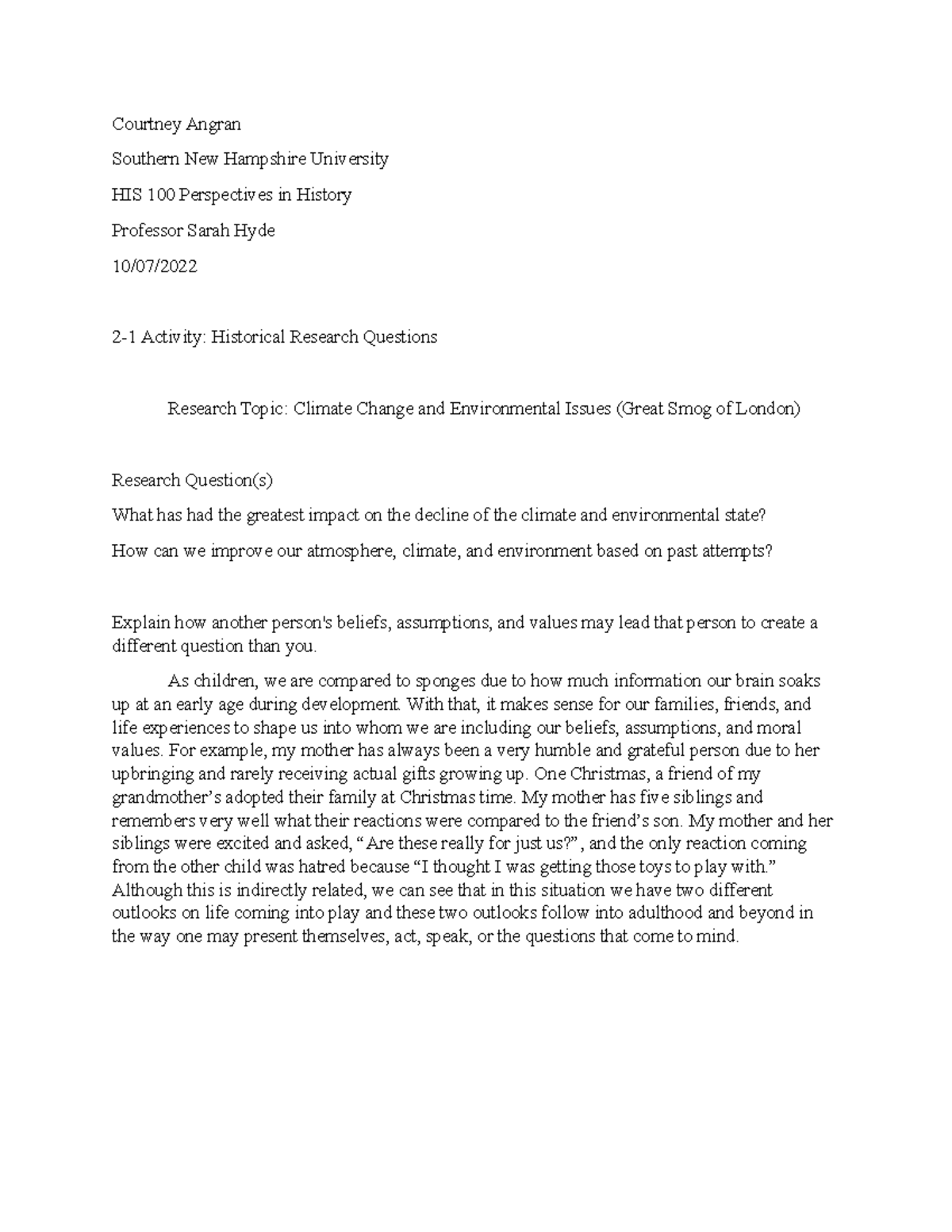 HIS100-2 - Perspectives in History, Analyzing events in history with ...