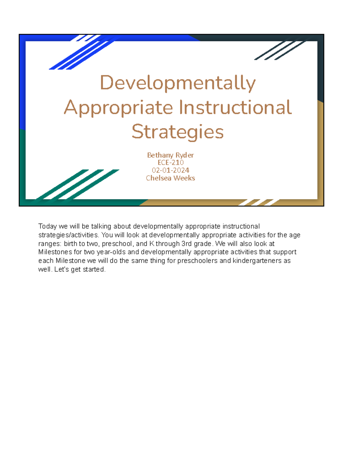 ECE 02: Developmentally Appropriate Instructional Strategies for Ages 0 ...