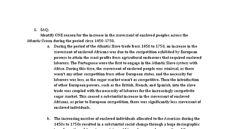 SAQ: Reason for Increased Enslaved Movement (AP World) - Studocu