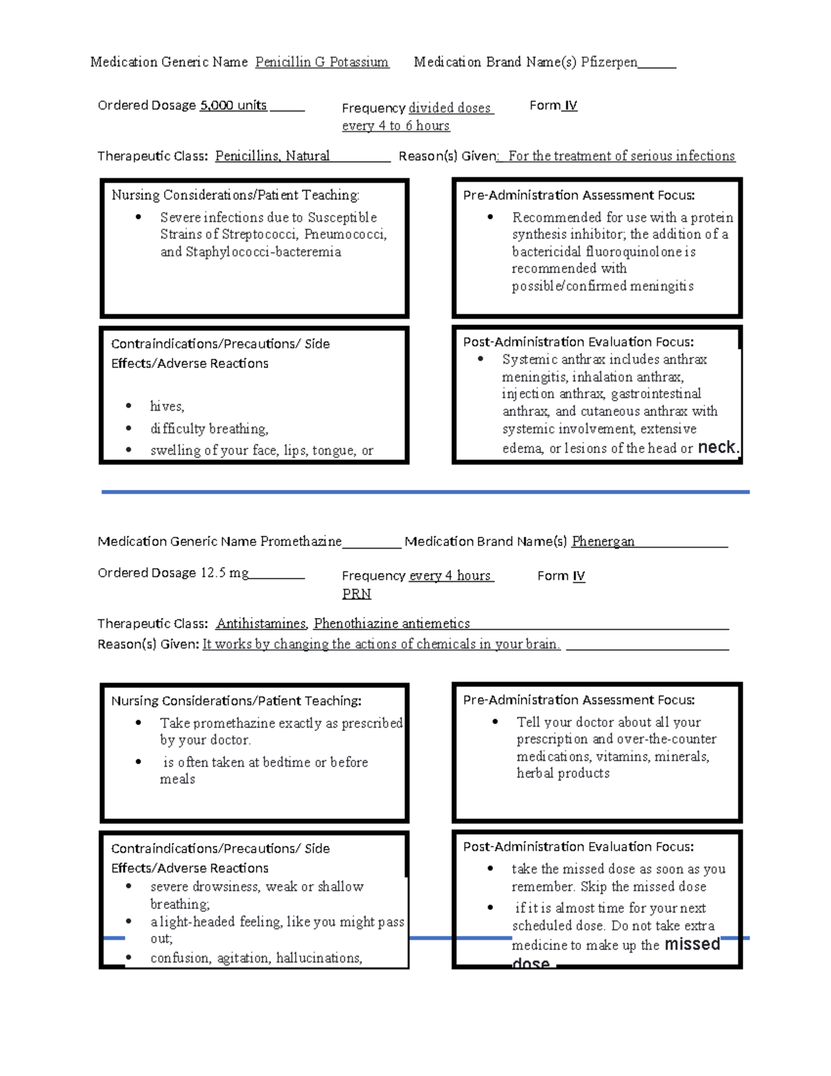 Brenda's Medication Cards - MED 101 - Nursing Considerations & Dosing ...