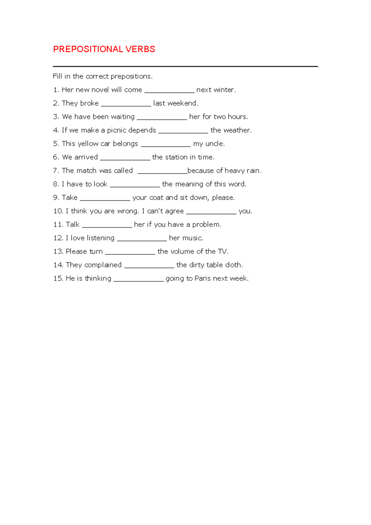 Prepositional Verbs Exercise for English Language Practice - Studocu