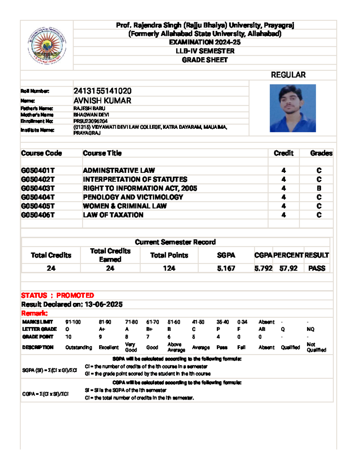 Grade Sheet for Semester Examination - G050401T to G050406T - Studocu
