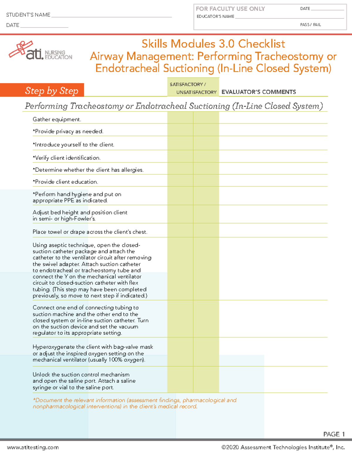 Airway Management Skills Checklist: Tracheostomy & Endotracheal ...