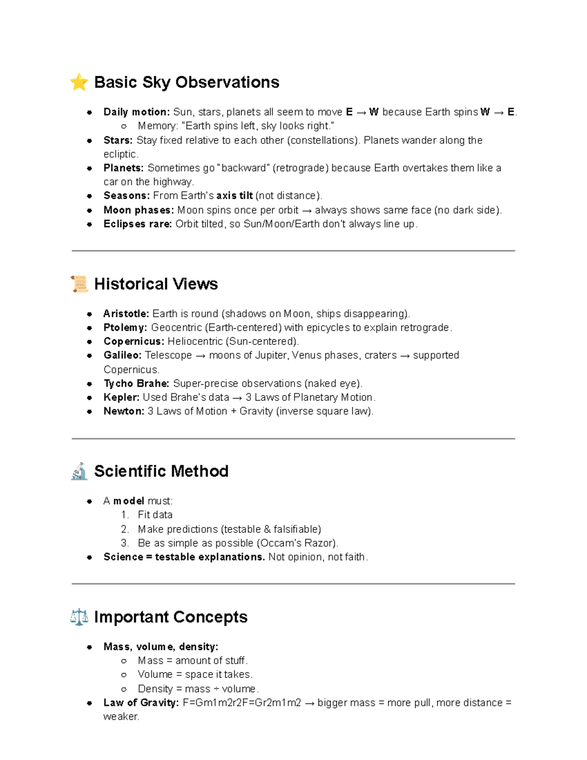 Astronomy Lecture Notes: Daily Motion, Gravity, and Light Spectra - Studocu