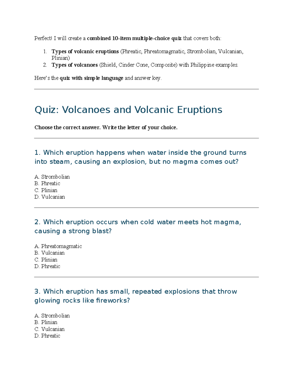 Quiz: Types of Volcanic Eruptions and Volcanoes (GEOS 101) - Studocu