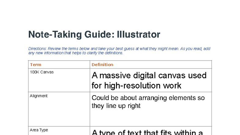 Adobe Illustrator Terms Guide: Key Definitions and Concepts - Studocu
