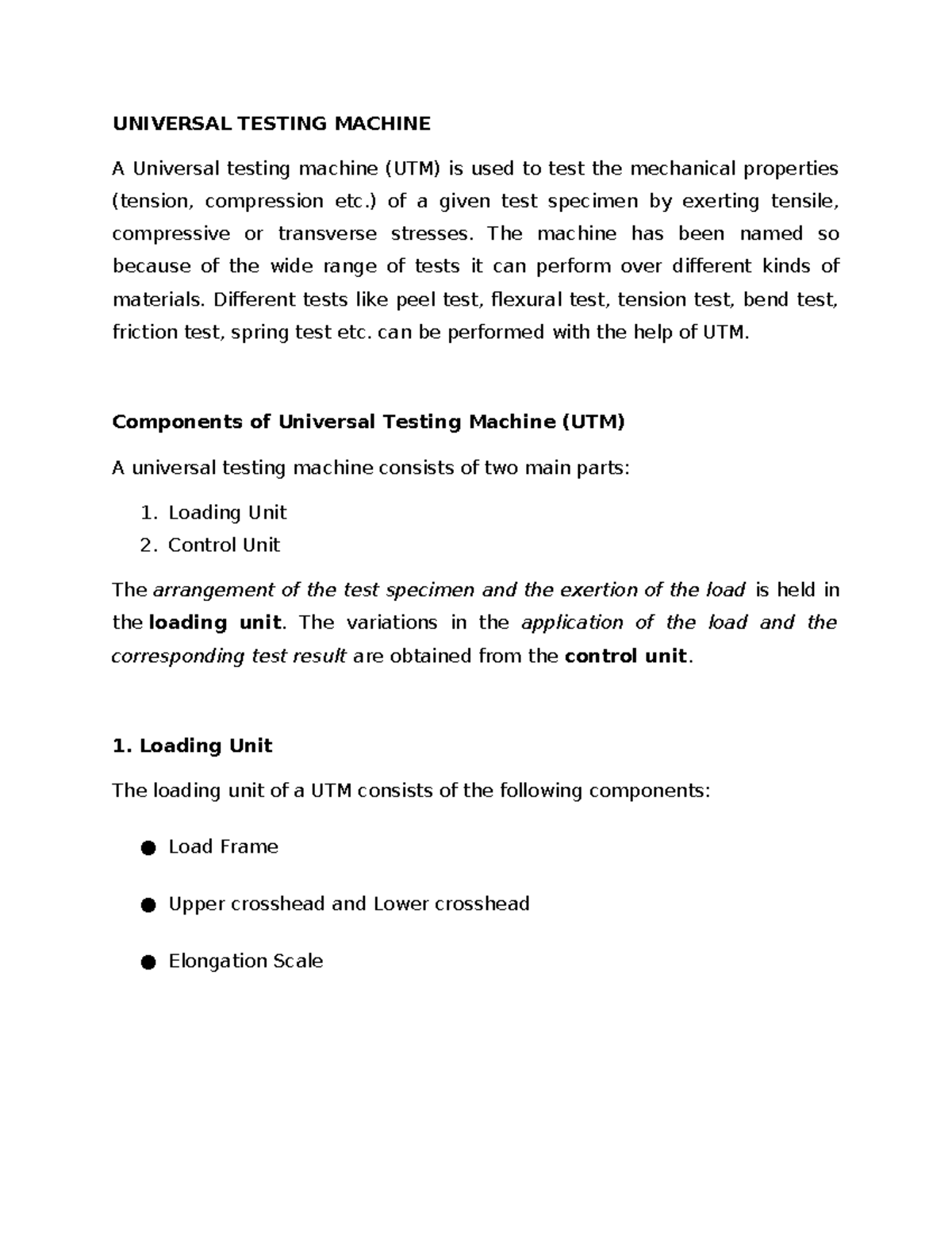 Introduction TO Equipments ( Testing LAB) - UNIVERSAL TESTING MACHINE A ...