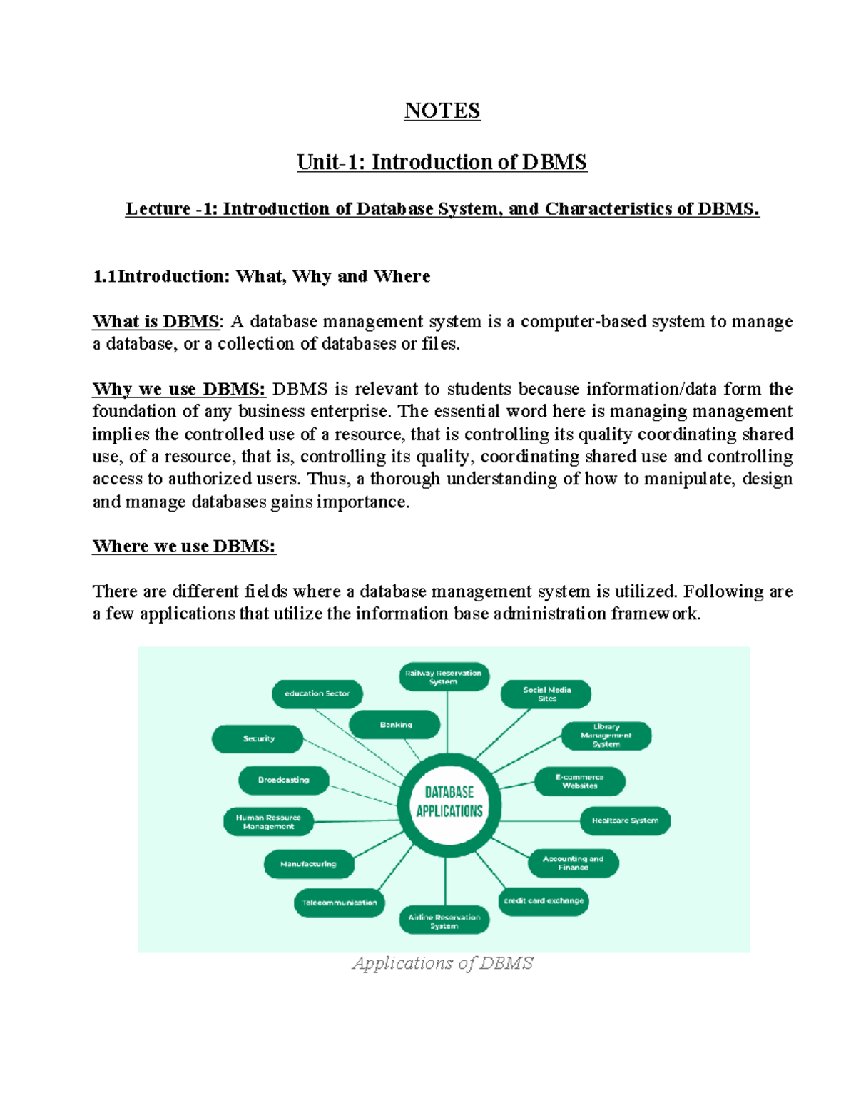 UNIT 1 soft computing - NOTES Unit-1: Introduction of DBMS Lecture -1 ...